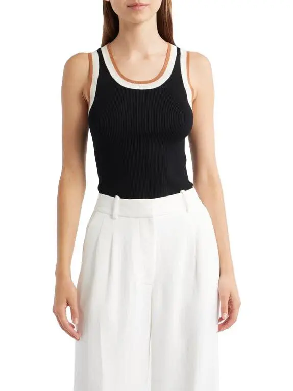 Mango Crochet Rib Tank Top - Black