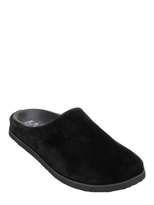 FOREVER & ALWAYS SHOES Space Suede Leather Slide Sandal - Black Leather