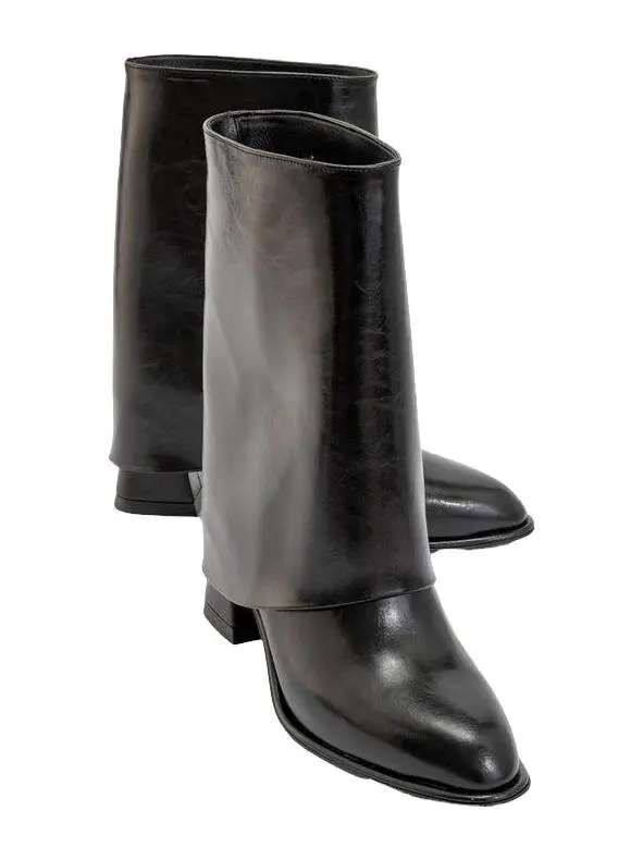 PROLOGUE SHOES Ellas Heel Boots - Black Faux Leather