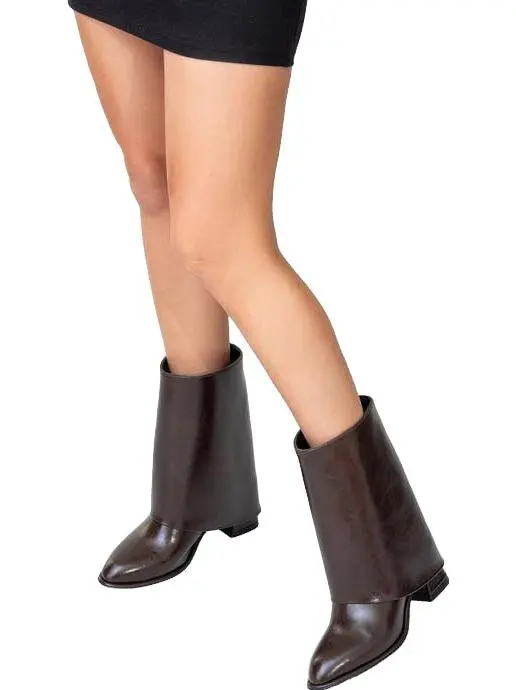 PROLOGUE SHOES Ellas Heel Boots - Brown Faux Leather