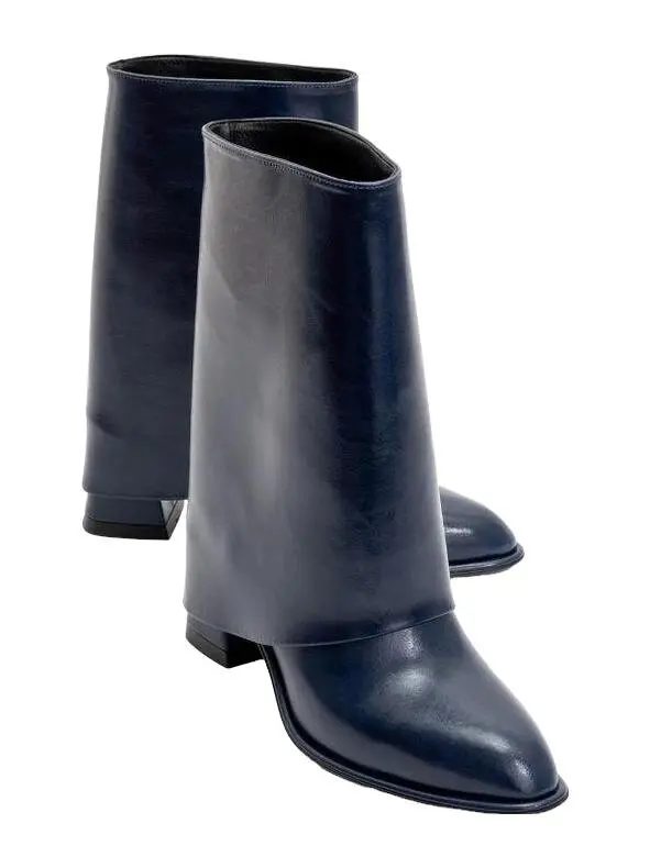 PROLOGUE SHOES Ellas Heel Boots - Navy Faux Leather
