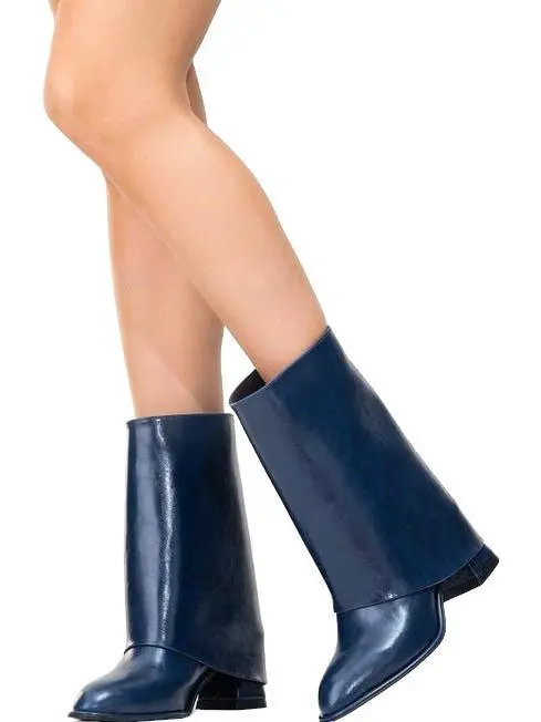 PROLOGUE SHOES Ellas Heel Boots - Navy Faux Leather
