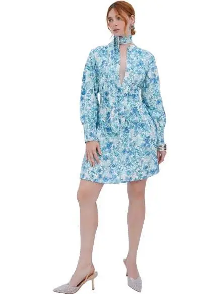 RAISHMA Veronica Floral Print Mini Dress - Blue