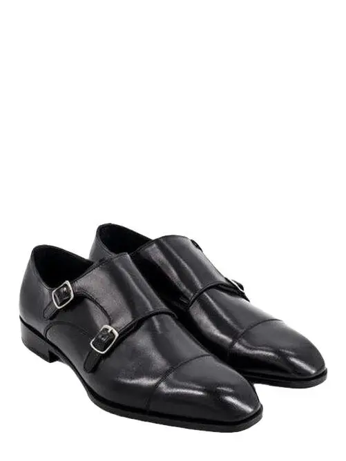 ANTHONY VEER Bexley Double Monk - Obsidian Black Leather