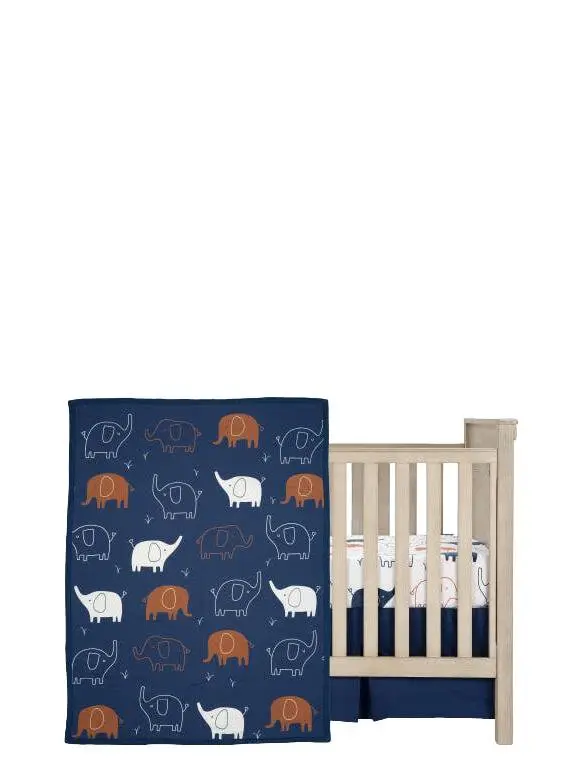 LAMBS & IVY Playful Elephant 3-piece Baby Crib Bedding Set - Blue
