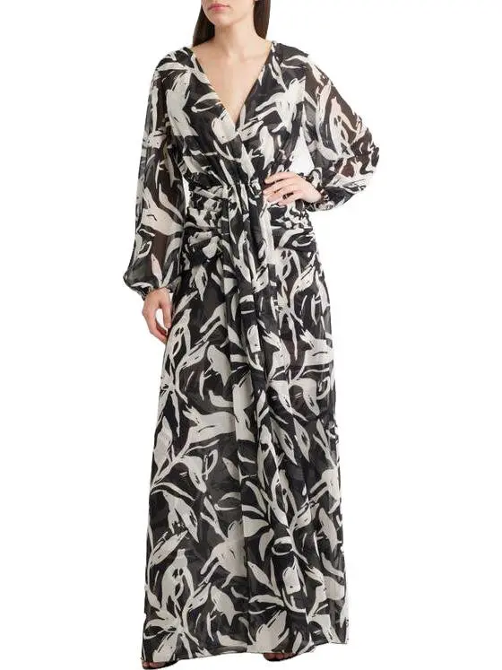 Chiara Boni La Petite Robe Simin Floral Long Sleeve Georgette Gown - Stt662v1 Bianca