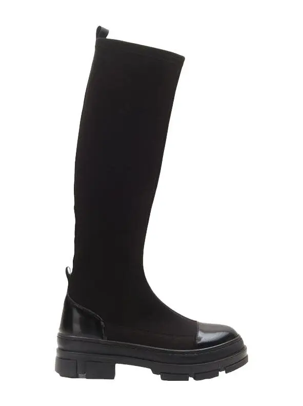 PROLOGUE SHOES Bella Stretch Scuba Knee High Boots - Black Faux Leather