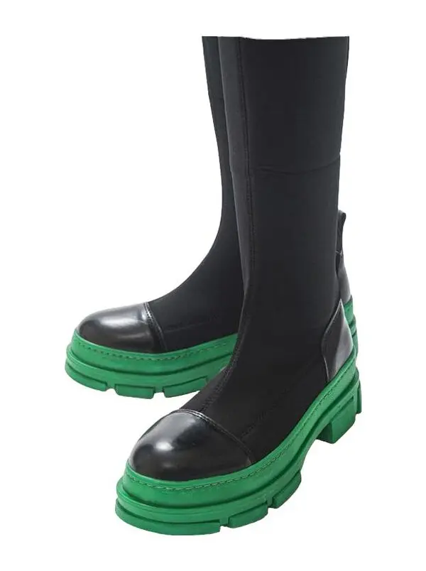 PROLOGUE SHOES Bella Stretch Scuba Knee High Boots - Green Faux Leather