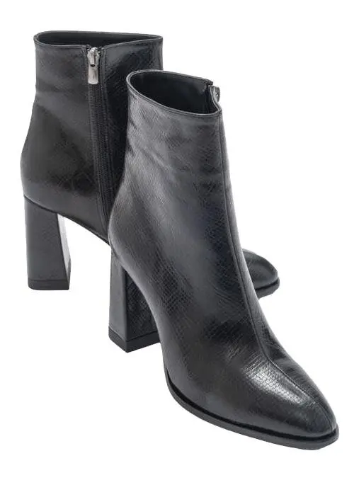 PROLOGUE SHOES High Heel Ankle Boots - Black Print Faux Leather