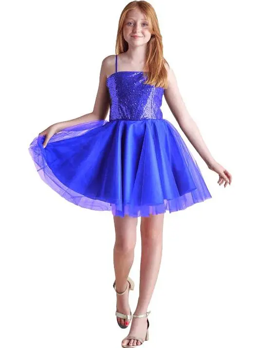 UN DEUX TROIS Sequin And Tulle Party Dress - Cobalt Blue