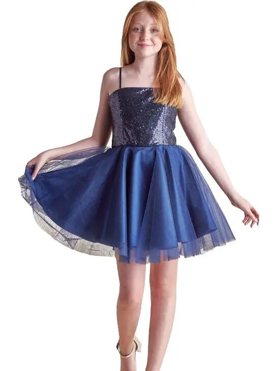 UN DEUX TROIS Sequin And Tulle Party Dress - Navy