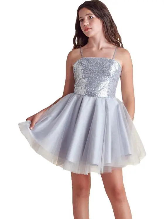UN DEUX TROIS Sequin And Tulle Party Dress - Silver