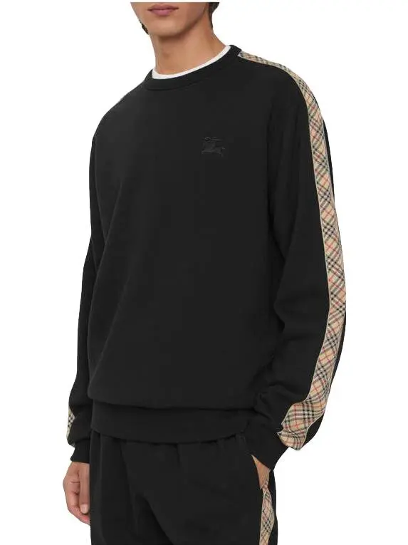 Burberry Check Trim Cotton Sweatshirt - Black