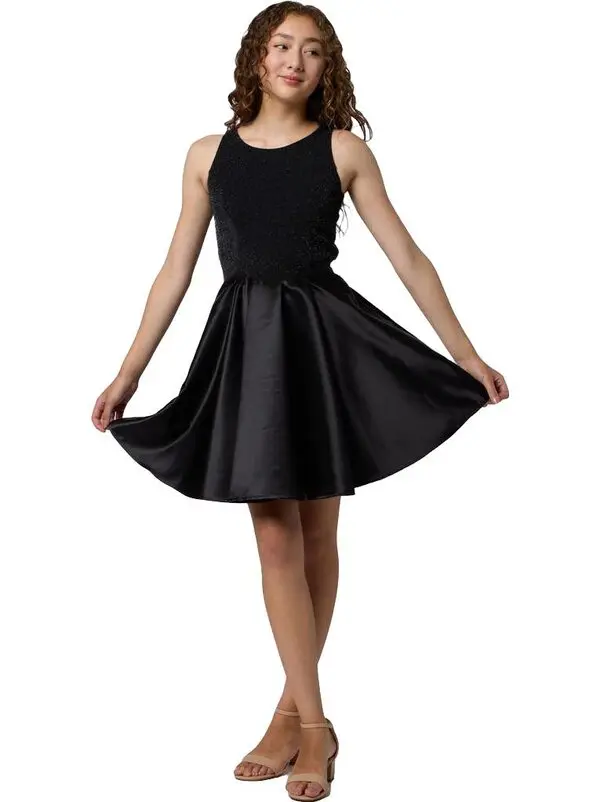 UN DEUX TROIS Glitter And Satin Racer Back Dress - Black