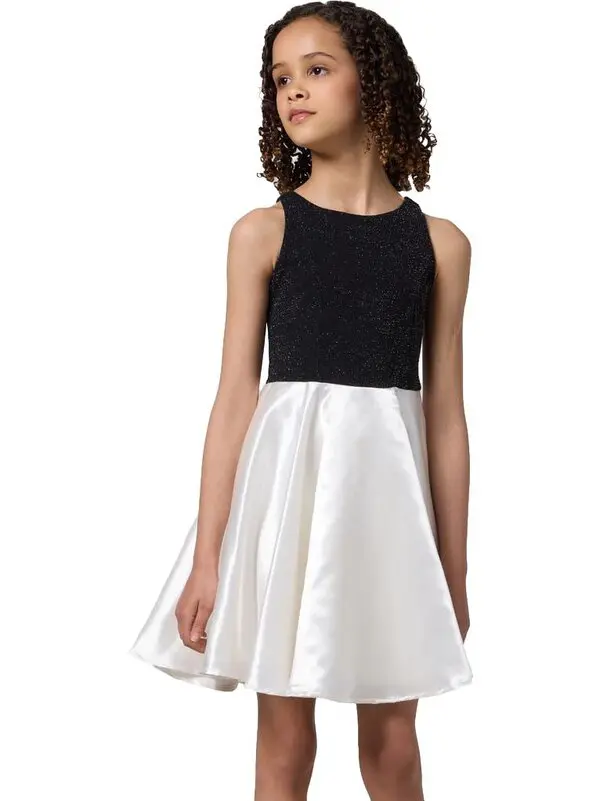 UN DEUX TROIS Glitter And Satin Racer Back Dress - Black/ivory