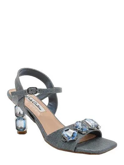 LADY COUTURE Double Jewel Heel Slingback Sandal - Blue Denim