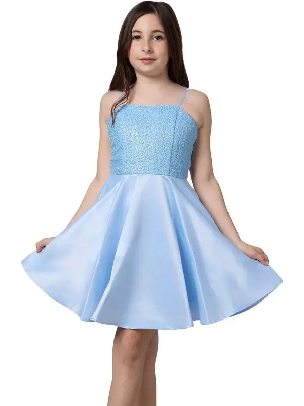 UN DEUX TROIS Sequin And Satin Party Dress - Light Blue