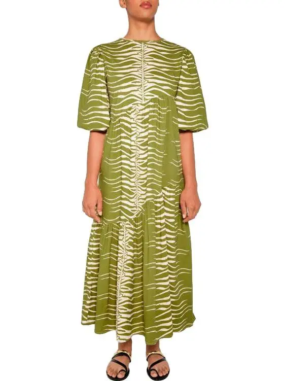 THE LULO PROJECT Armenia Asymmetric Ruffle Maxi Dress - Green Snake