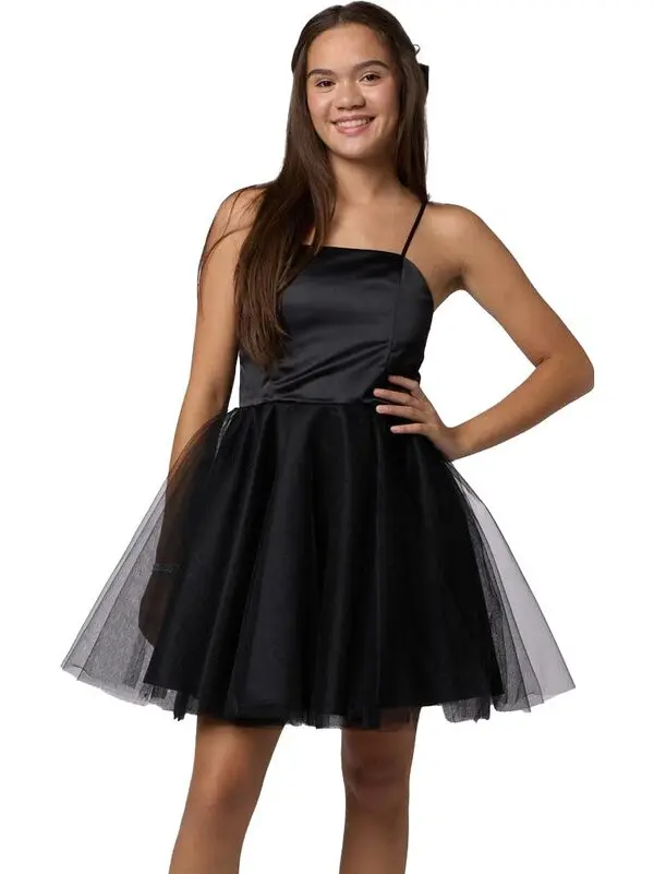 UN DEUX TROIS Satin And Tulle Party Dress - Black