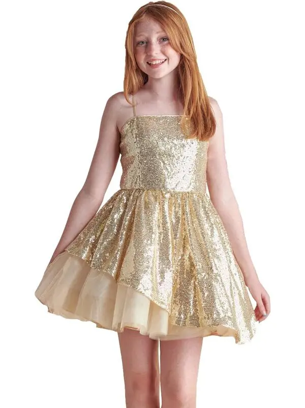 UN DEUX TROIS Sequin Peek-a-boo Dress - Gold