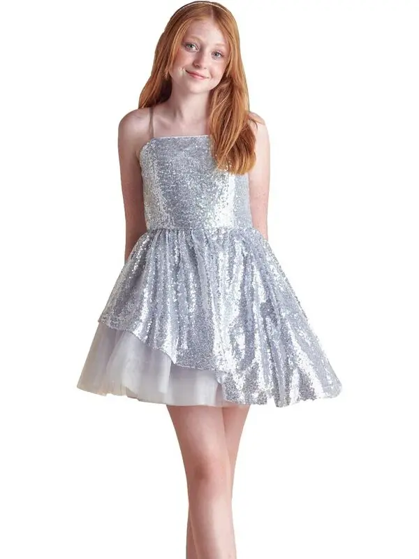 UN DEUX TROIS Sequin Peek-a-boo Dress - Silver