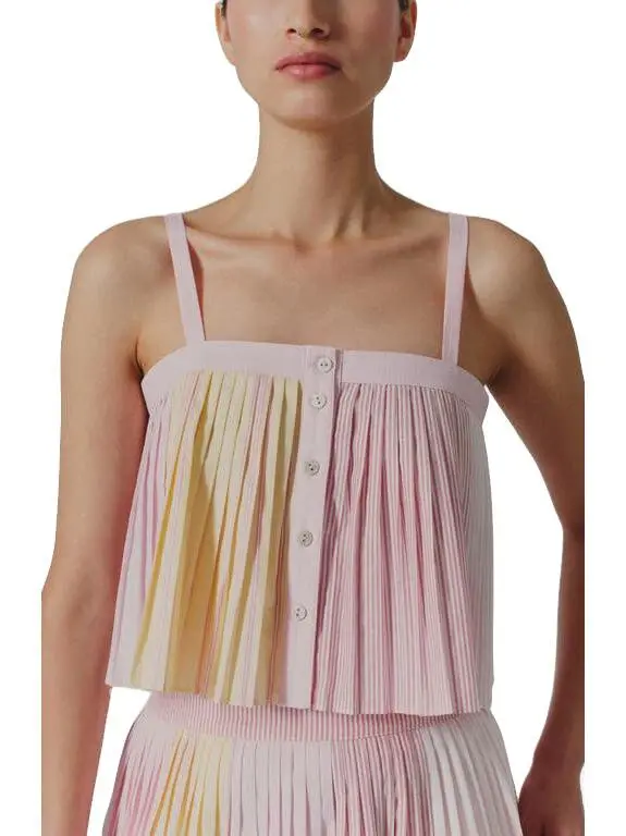 DE LORETA Gabriela Spaghetti Strap Pleat Cotton Top - Mix Lines Rosa