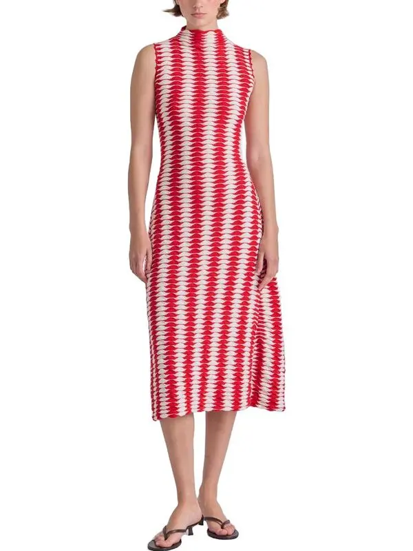 DE LORETA Montebello Slip-on Mock Neck Dress - Red/white