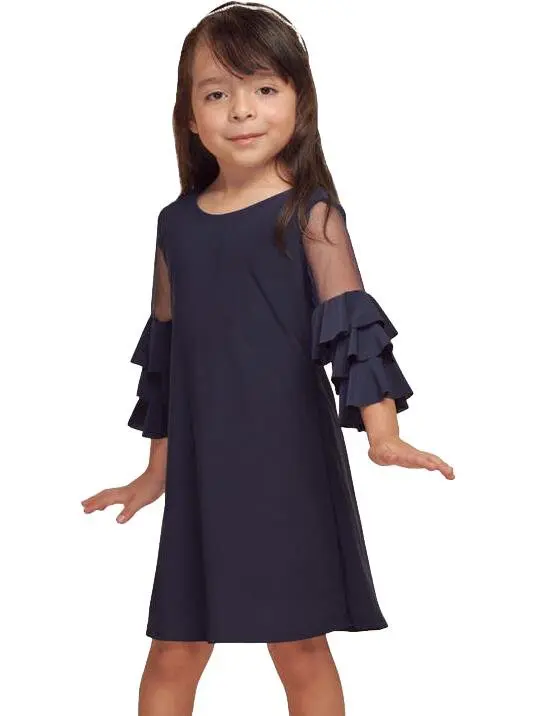 UN DEUX TROIS Tiered Sleeve Shift Dress - Navy