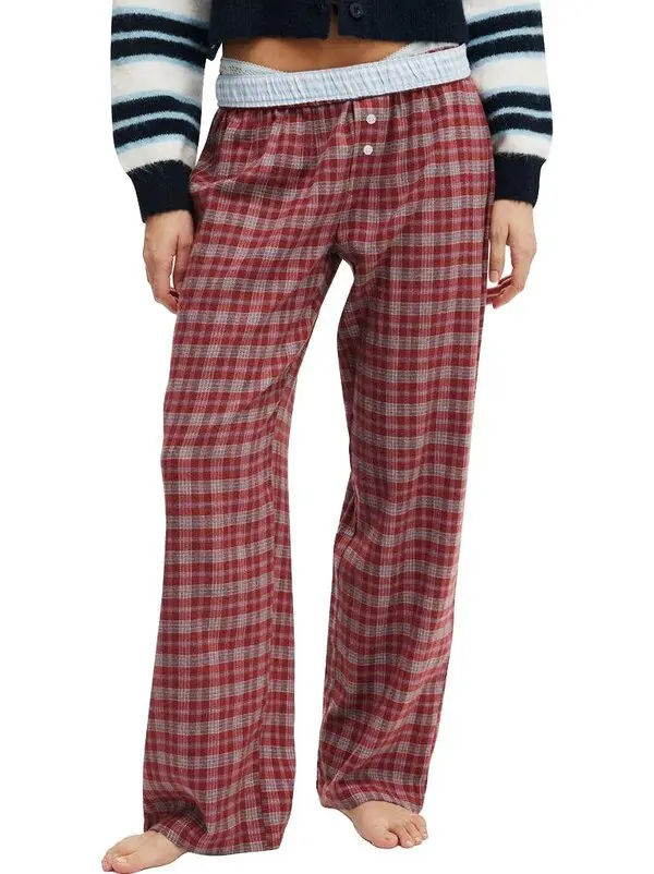 Cotton:on Flannel Wide Leg Pant - Warm Cherry  Navy Odie Check