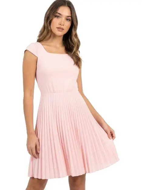 UN DEUX TROIS Cap Sleeve Pleated Dress - Light Pink
