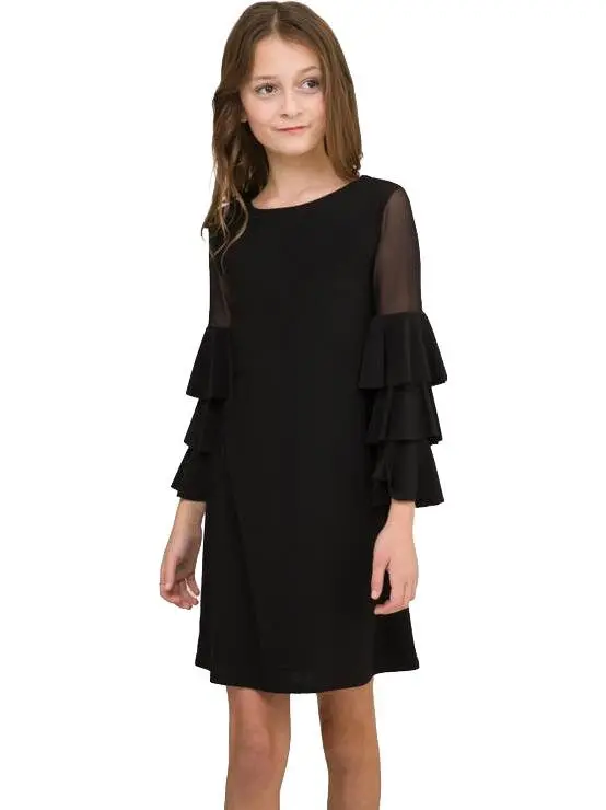 UN DEUX TROIS Tiered Sleeve Shift Dress - Black