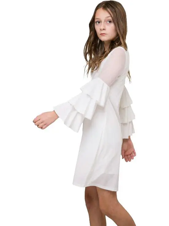UN DEUX TROIS Tiered Sleeve Shift Dress - Ivory