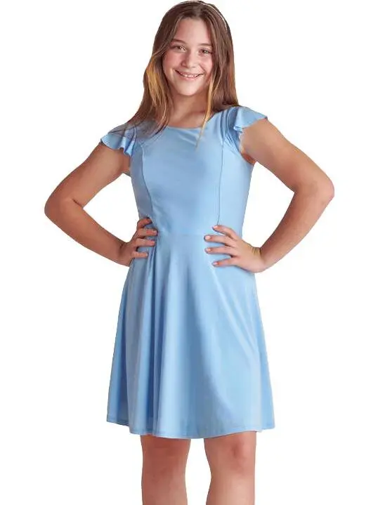 UN DEUX TROIS Fit-and-flare Flutter Sleeve Dress - Blue