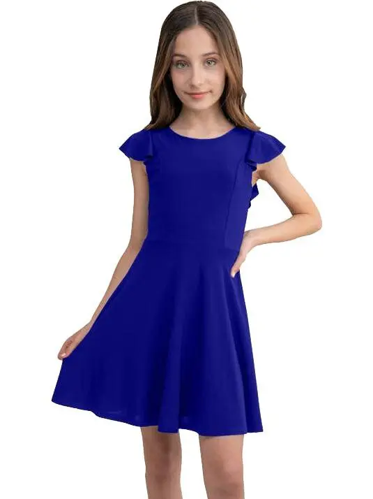 UN DEUX TROIS Fit-and-flare Flutter Sleeve Dress - Cobalt