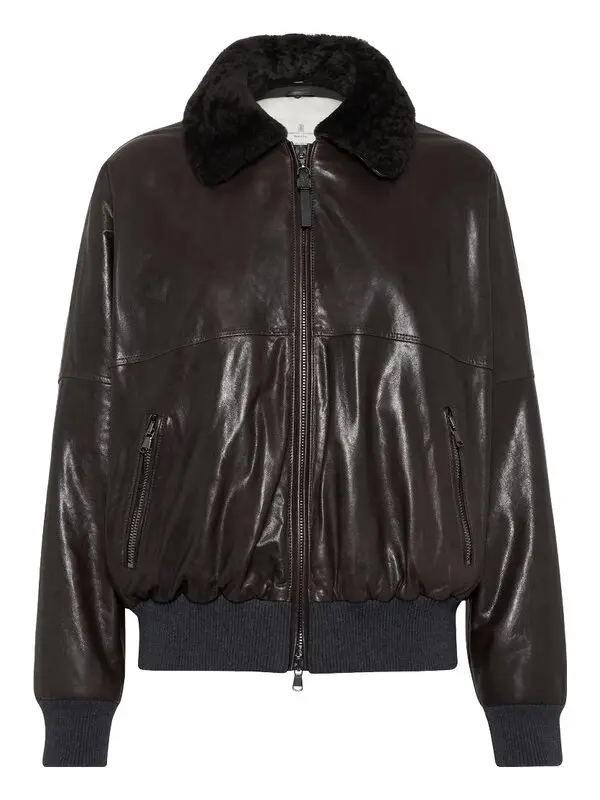 Brunello Cucinelli Nappa Leather Bomber Jacket - Cocoa