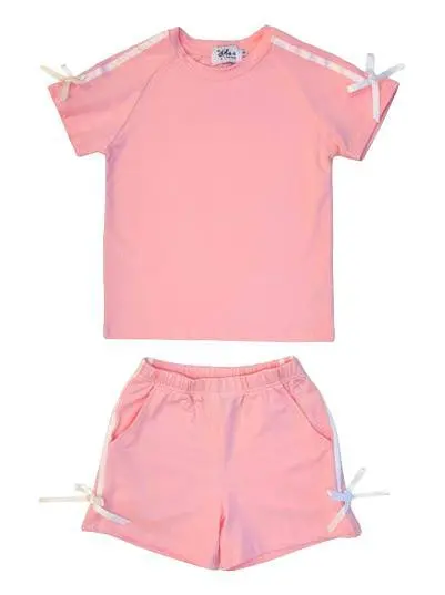 LOLA + THE BOYS Sporty Bow Short Set - Pink