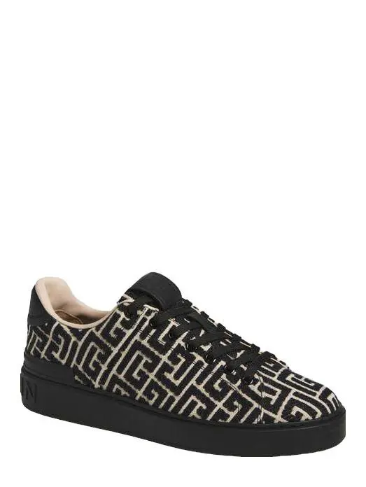 Balmain B-court Monogram Jacquard Low Top Sneakers - Edk Black/ivory