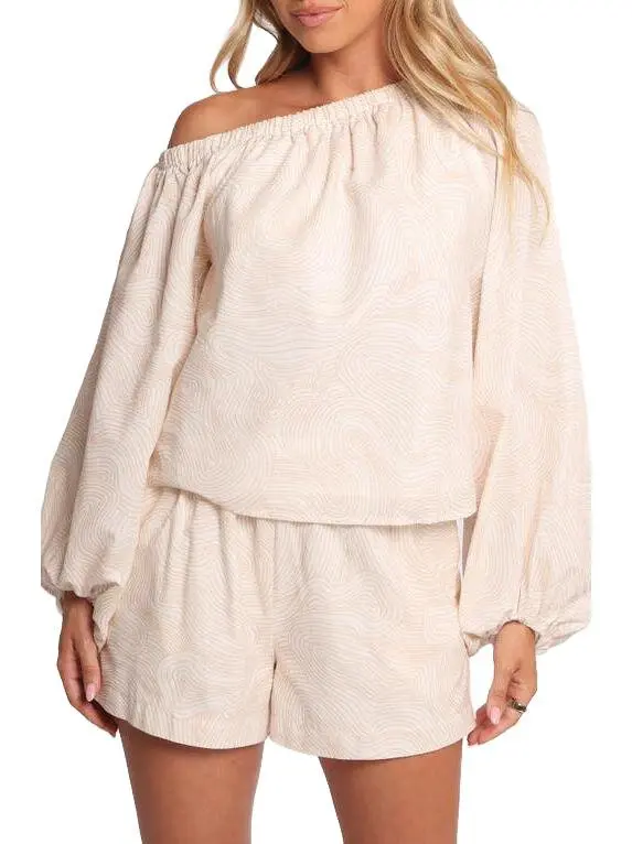 PETAL & PUP One-shoulder Cotton & Linen Blend Top - Tan Swirl