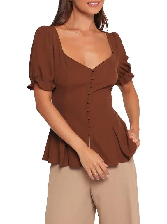 PETAL & PUP Kameran Peplum Top - Chocolate