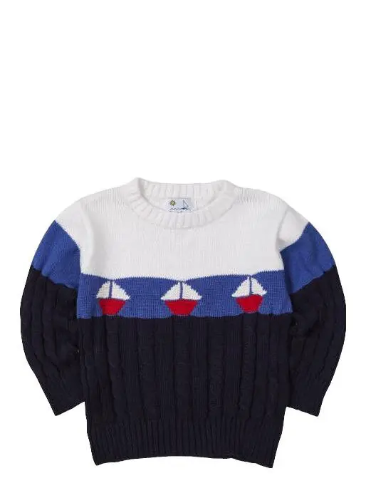 FLORENCE EISEMAN Sailboat Intarsia Knit Sweater - White And Navy