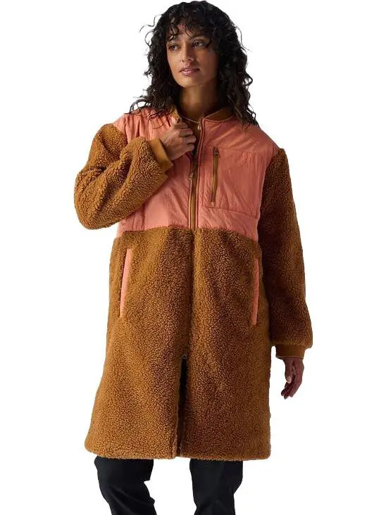 BACKCOUNTRY Mixed Fabric Fleece Long Coat - Orange