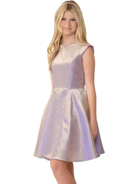 UN DEUX TROIS Cap Sleeve Fit-and-flare Dress - Lilac