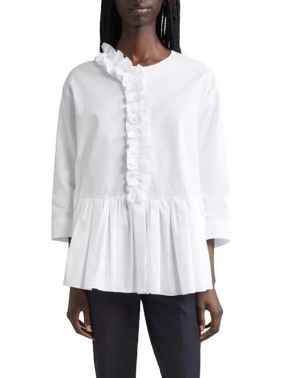 Max Mara Musa Flounce Detail Cotton Poplin Shirt - Optical White