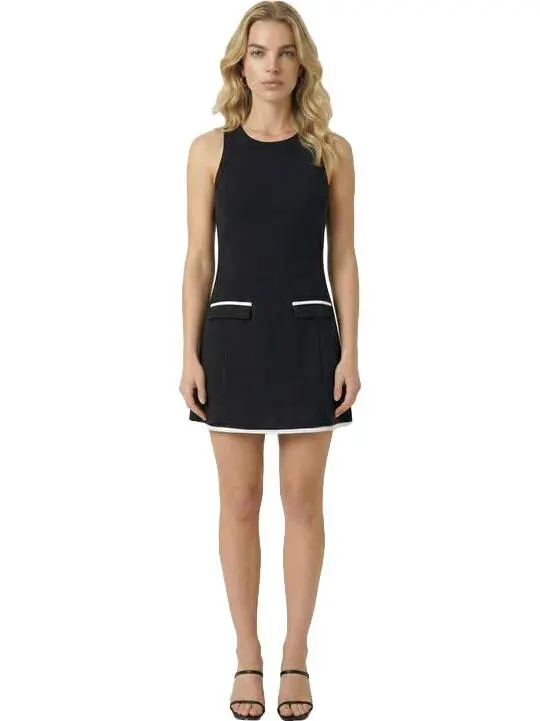 MODENAIRE Sleeveless Contrast Trim Mini Dress - Black