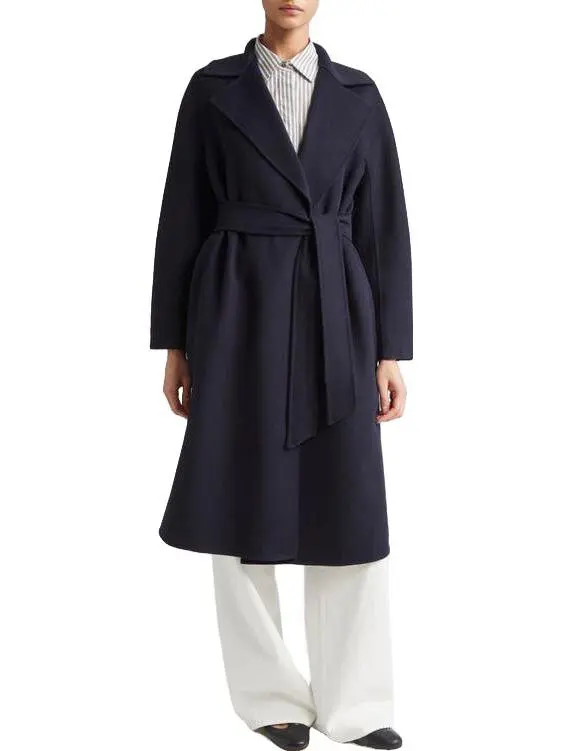 Max Mara Virgin Wool-blend Belted Coat - Navy