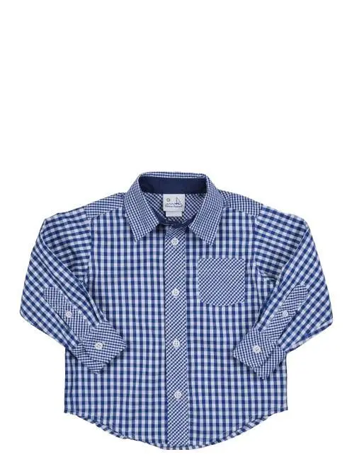 FLORENCE EISEMAN Gingham Button Down Shirt - Blue Plaid