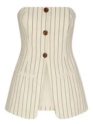 SIMONMILLER Mori Strapless Linen Top - Cream Pinstripe