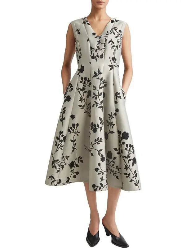 Max Mara Clea Floral Print Midi Dress - Ecru