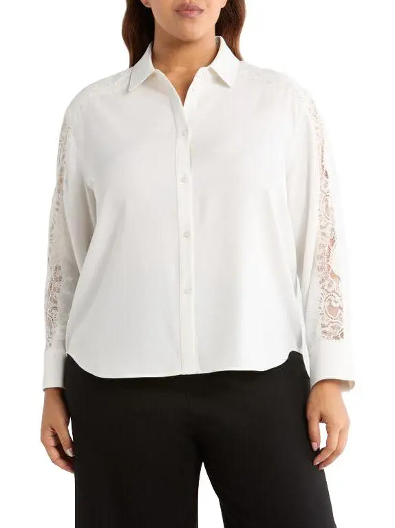 Lyssé Natasha Lace Trim Button-up Shirt - Ice