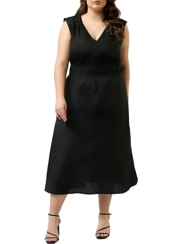 ESTELLE Alyssa Smock Waist Sleeveless Cotton Dress - Black